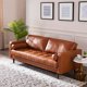 Maklaine 19.5" Mid-Century Leather Fitted Back Sofa in Brown - Walmart.com