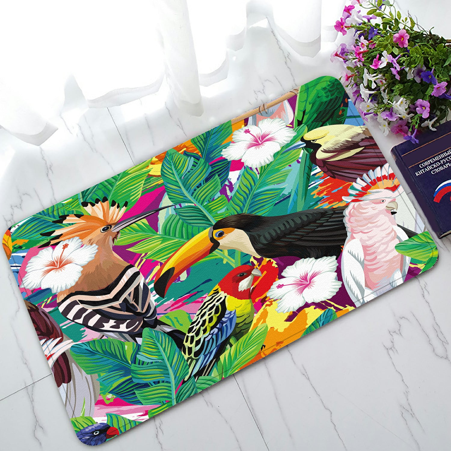 ECZJNT tropical bird toucan parrot hoopoe palm leaves Welcome Doormat ...