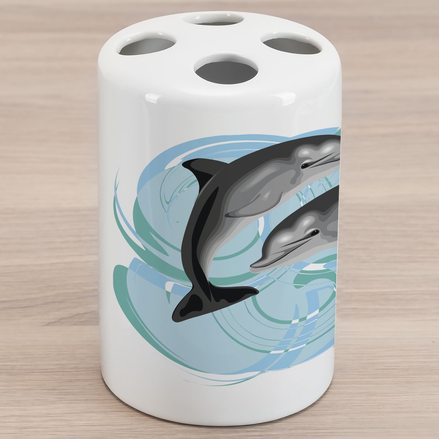 Dolphin Ceramic Toothbrush Holder, Digital Image of Abstract Ocean ...