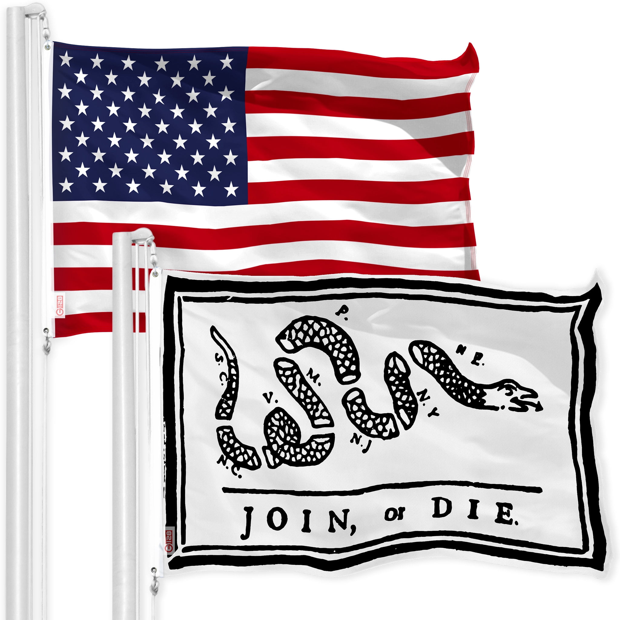 G128 Combo Pack: USA American Flag & Join or Die White Flag 3x5 FT ...