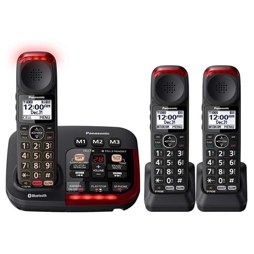 Panasonic KX-TGM430B + (2) KX-TGMA44B Three Handset Amplified Cordless ...