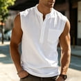 hotojiny Men's Linen Henley T-Shirt Sleeveless Half Buttons Casual ...