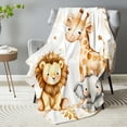 Cartoon Giraffe Lion Elephant Flannel Blanket - 280GSM Heavyweight All ...