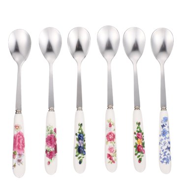 Pretty Comy Chic Stainless Steel Spoon Ceramic Handle Ice Cream Fruit ...