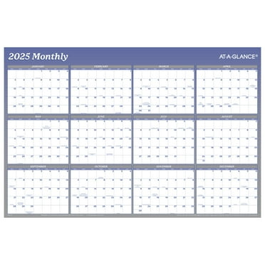 At A Glance Horizontal Wall Calendar 3-Months, Chipboard - Blue & White ...