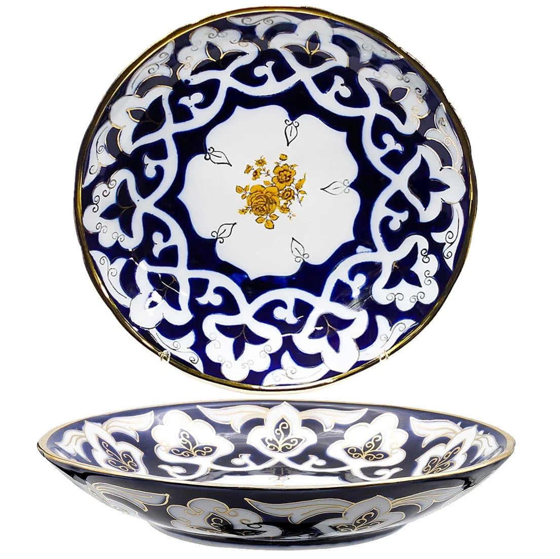 Uzbek dried fruits plate Pakhta cotton flower Handmade porcelain dark ...