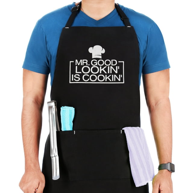 Embroidered Aprons for Men Mr Good Looking Is Cooking, Black 28 W x 32 ...