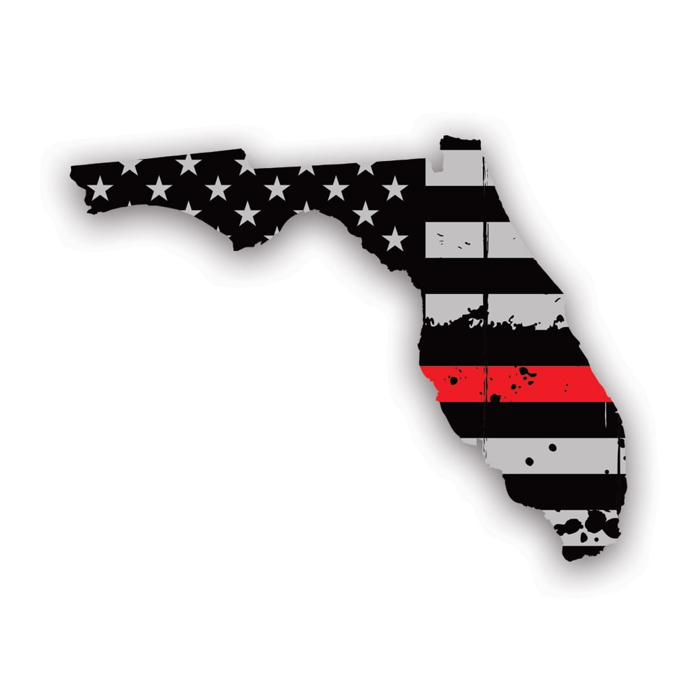 Distressed Florida State Shaped Subdued US Flag Thin Red Line Sticker ...