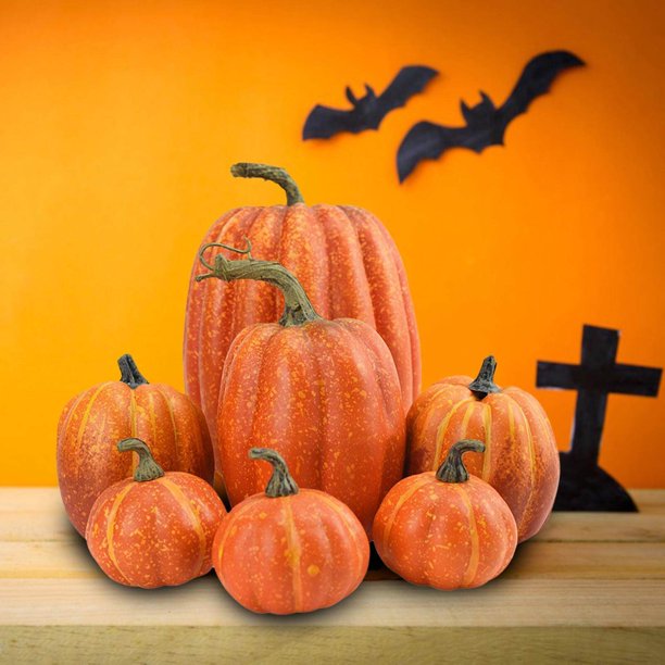 justharion 7x Artificial Pumpkins Bulk Faux Harvest For Fall Wedding ...