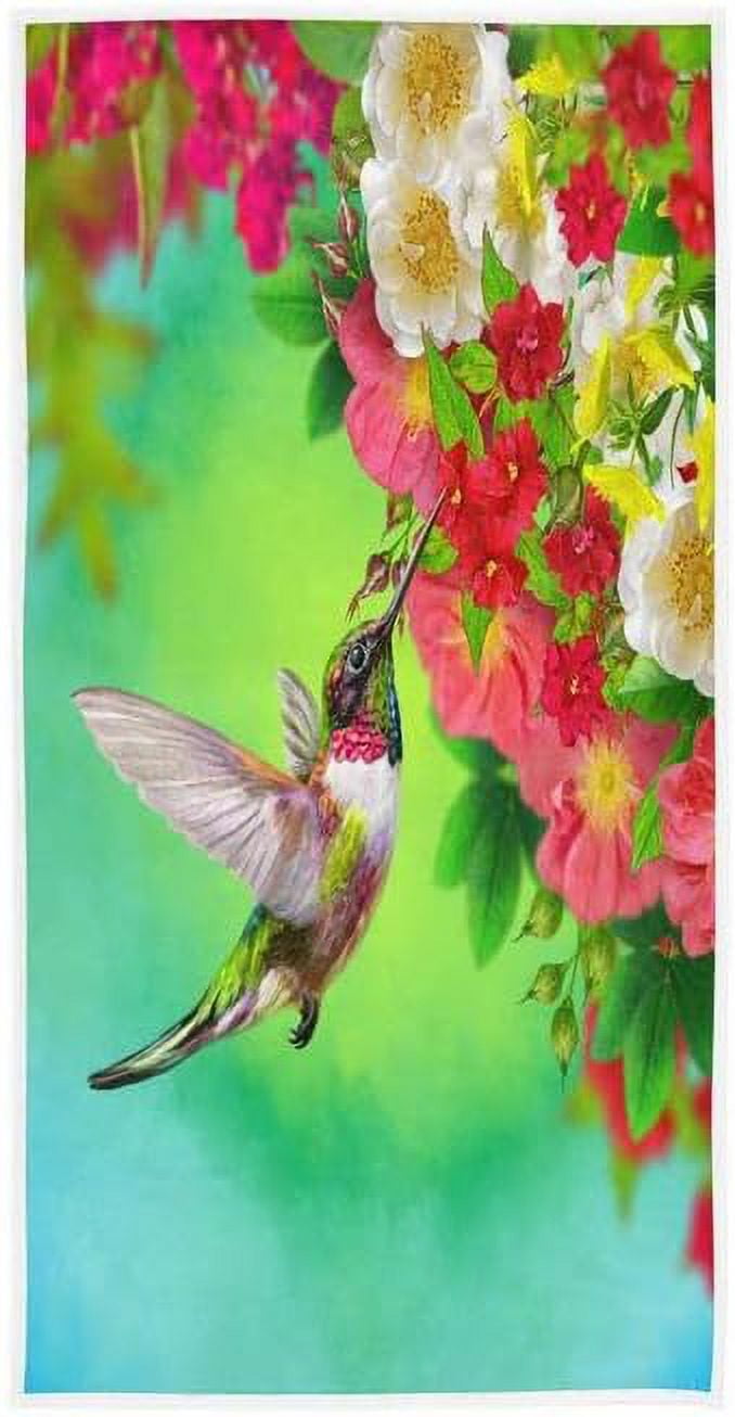 Hummingbirds Butterflies Bath Hand Towels Fancy Pink Flowers Kitchen