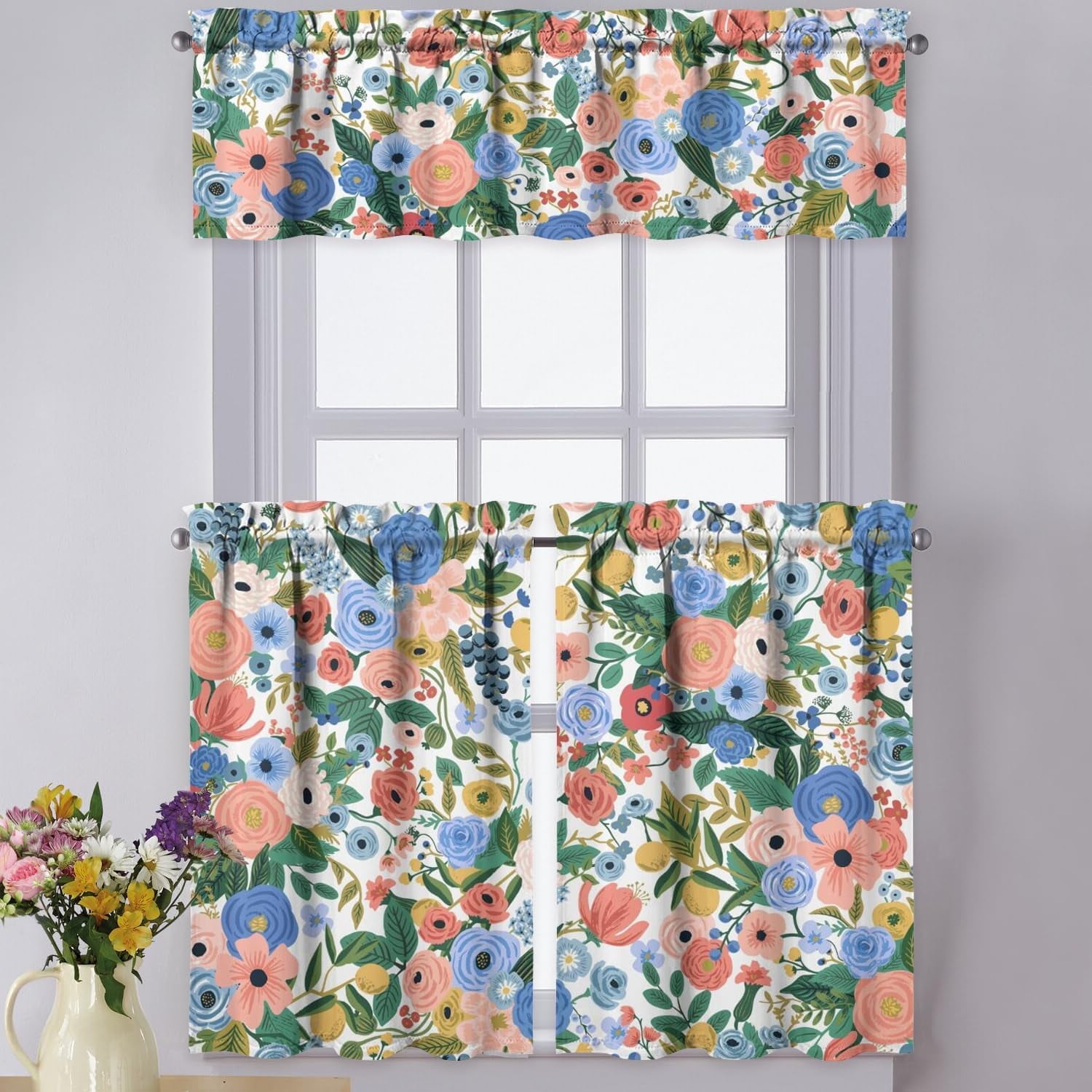 Click here for Hqqcx Boho Garden Party Floral Navy Kitchen Curtai... prices