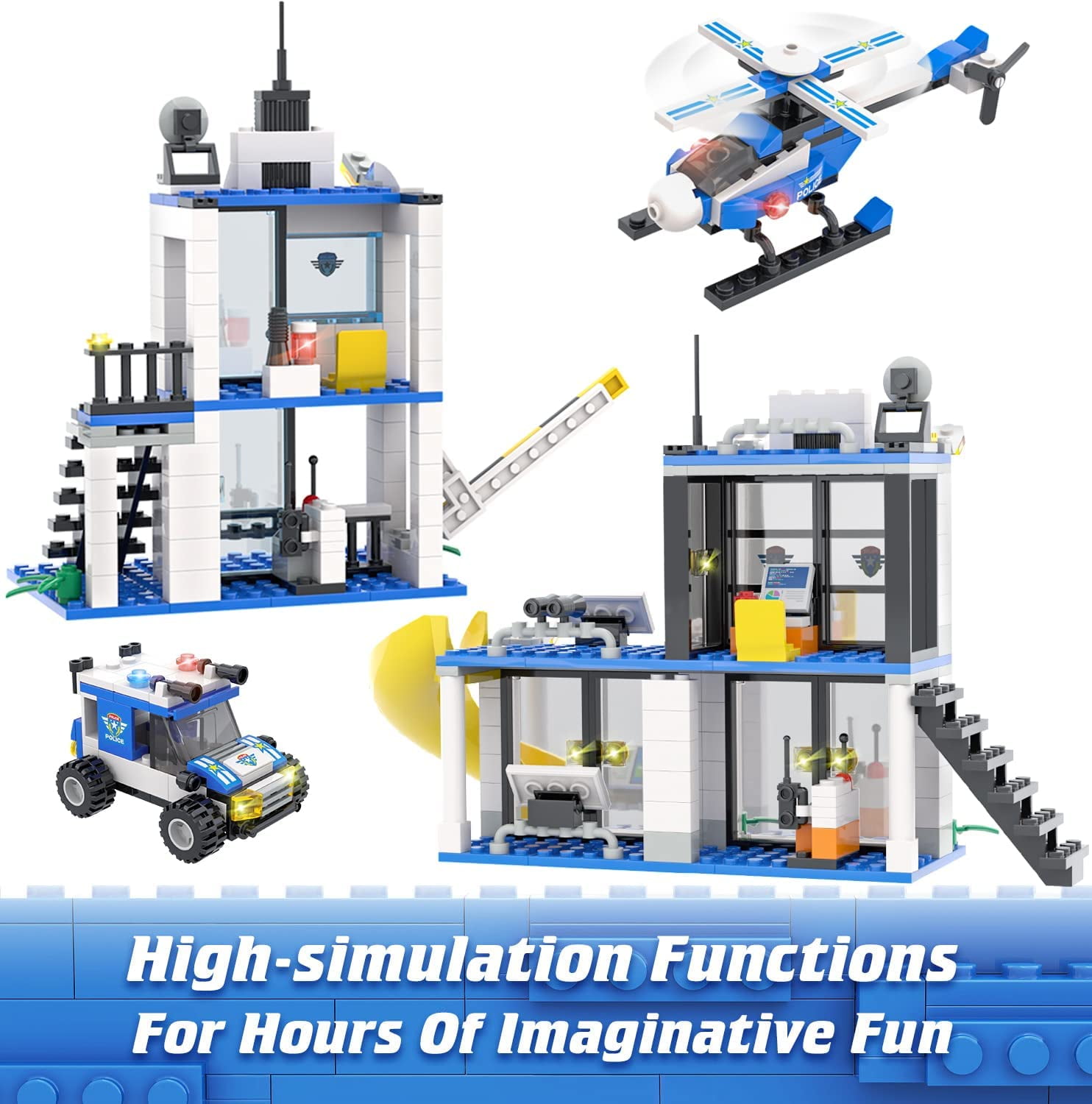 Buy City Police Station Building Blocks Set with Cop Cars, Helicopter ...