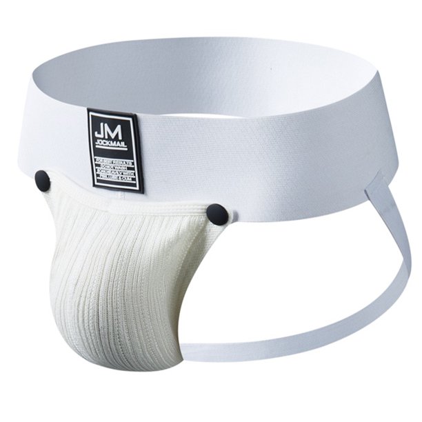 Mizok Mens Jockstrap Athletic Supporter Sexy Detachable Underwear White