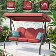 YIKEMA 3-Seat Iron Outdoor Porch Swing with Stand, Adjustable Canopy ...