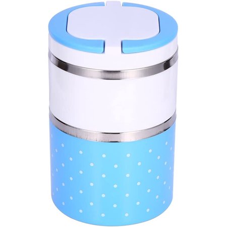 Stainless Steel Insulation Thermal Bento Box with Handle,Blue Polka-Dot Mini Sealed Food ...