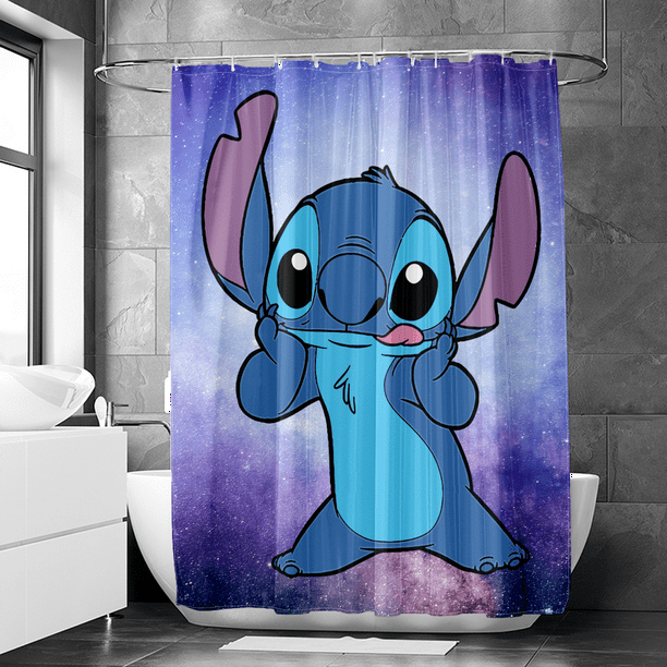 Cute Lilo And Stitch Waterproof Fabric Anime Design Shower Curtain Lilo