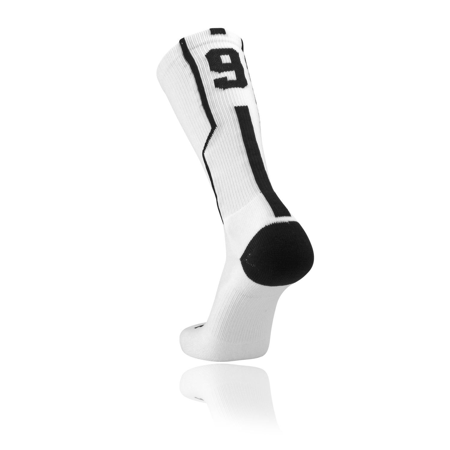 TCK Player ID Jersey Number Crew Socks White Black Singles (Large, #9 ...