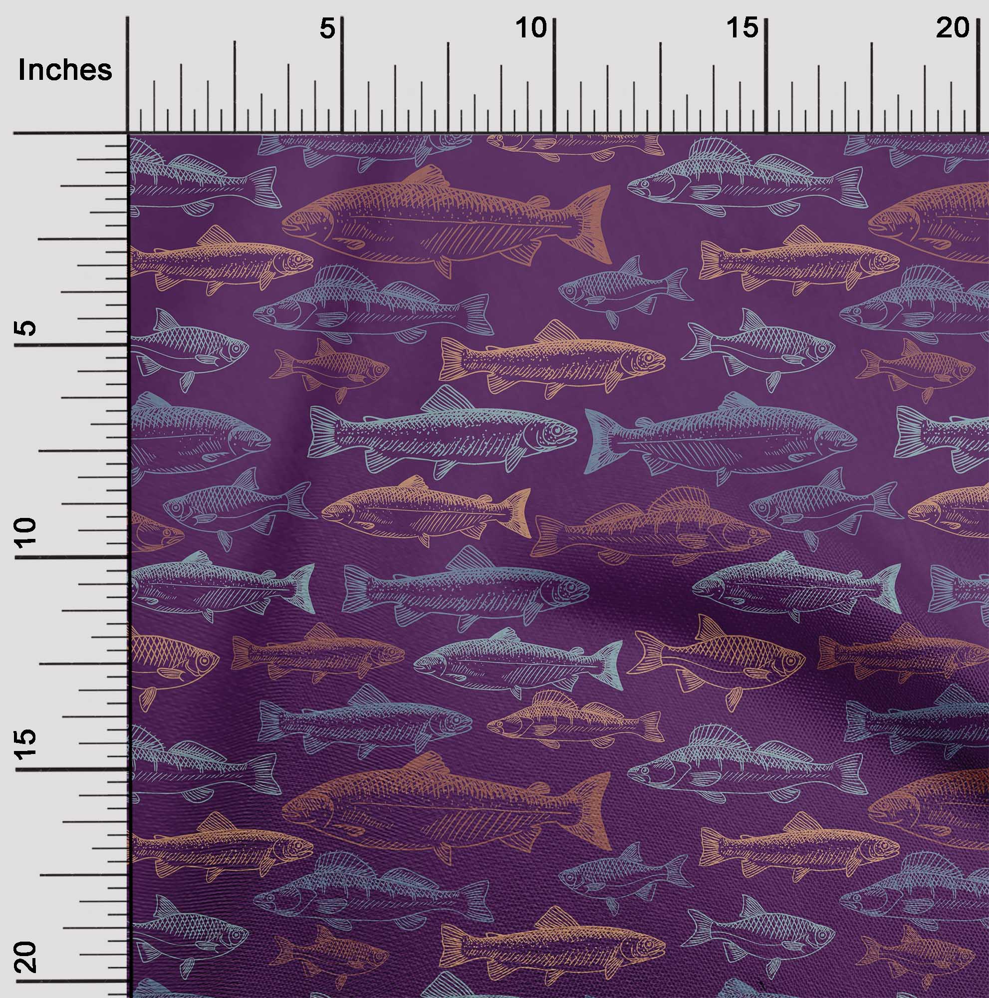 oneOone Silk Tabby Wine Fabric Fish Ocean Dress Material Fabric Print ...