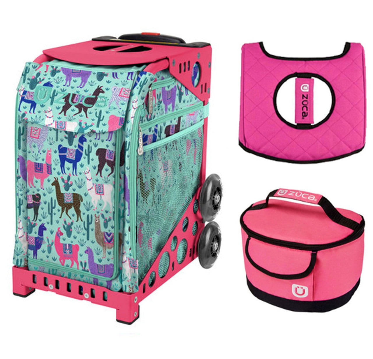 Zuca 18" Sport Bag - Llama Rama with Pink Lunchbox and Hot Pink/Black ...