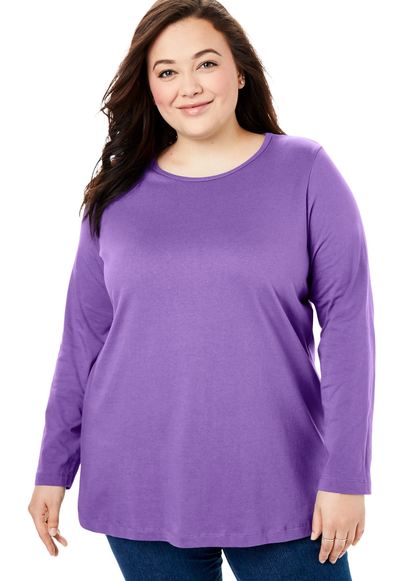 Woman Within Plus Size Perfect Crewneck Long Sleeve Tee
