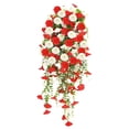 Artificial Hanging Flowers, 3 Pack Red & White Morning Glory Vines, UV ...