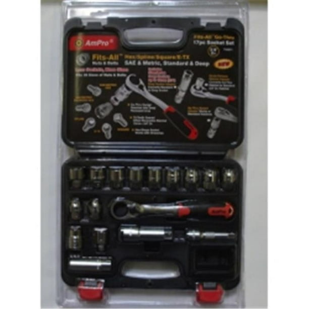 Ampro Tools T45971 17 Piece 0.37 in. Drive Go-Thru Fits All Socket Set ...