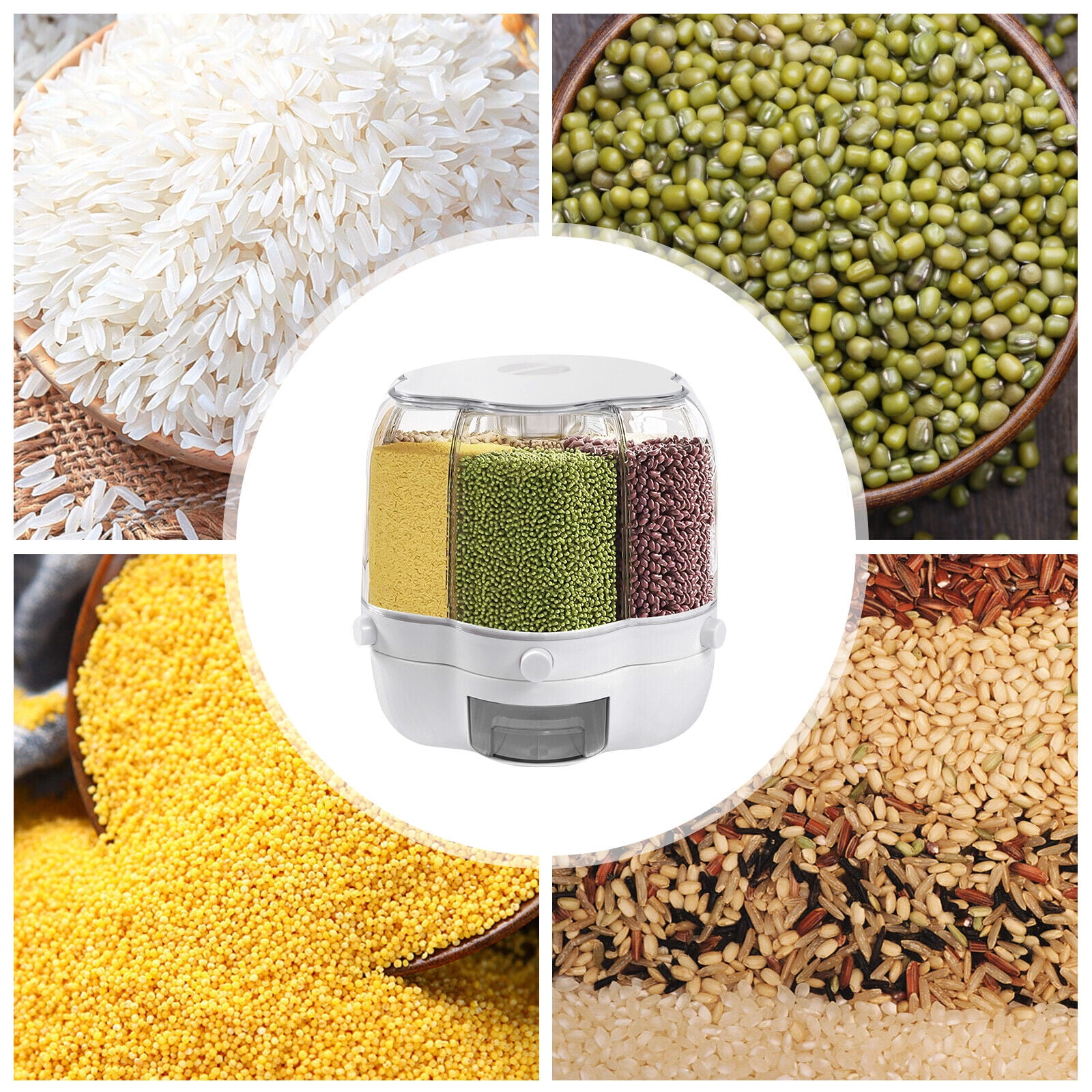 Rotating Food Dispenser Cereal Container 6-Grid Flour Storage Bucket ...