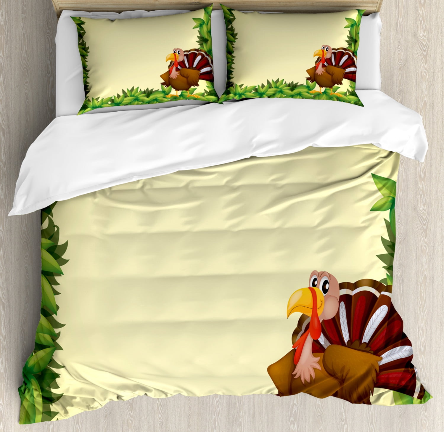 Kids Thanksgiving Queen Size Duvet Cover Set, Turkey with Happy ...