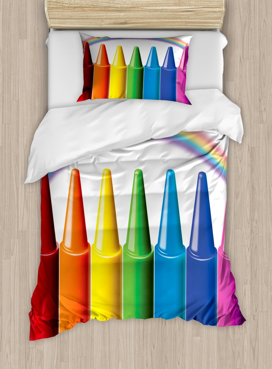 Crayon Duvet Cover Set Twin Size, Digital Illustration of Colorful ...