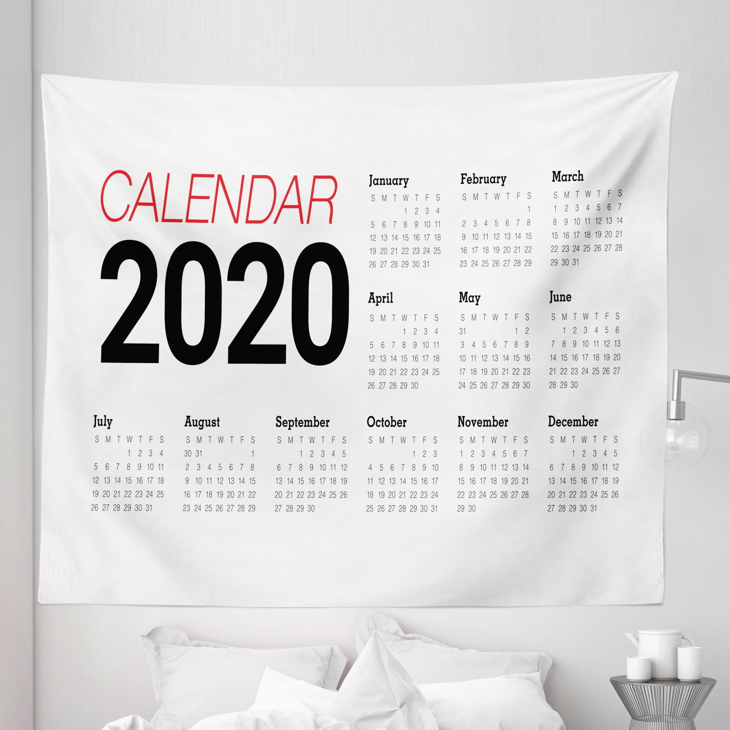 Calendar 2020 Tapestry, Modern Design Date Plan Moths Weeks and Days ...