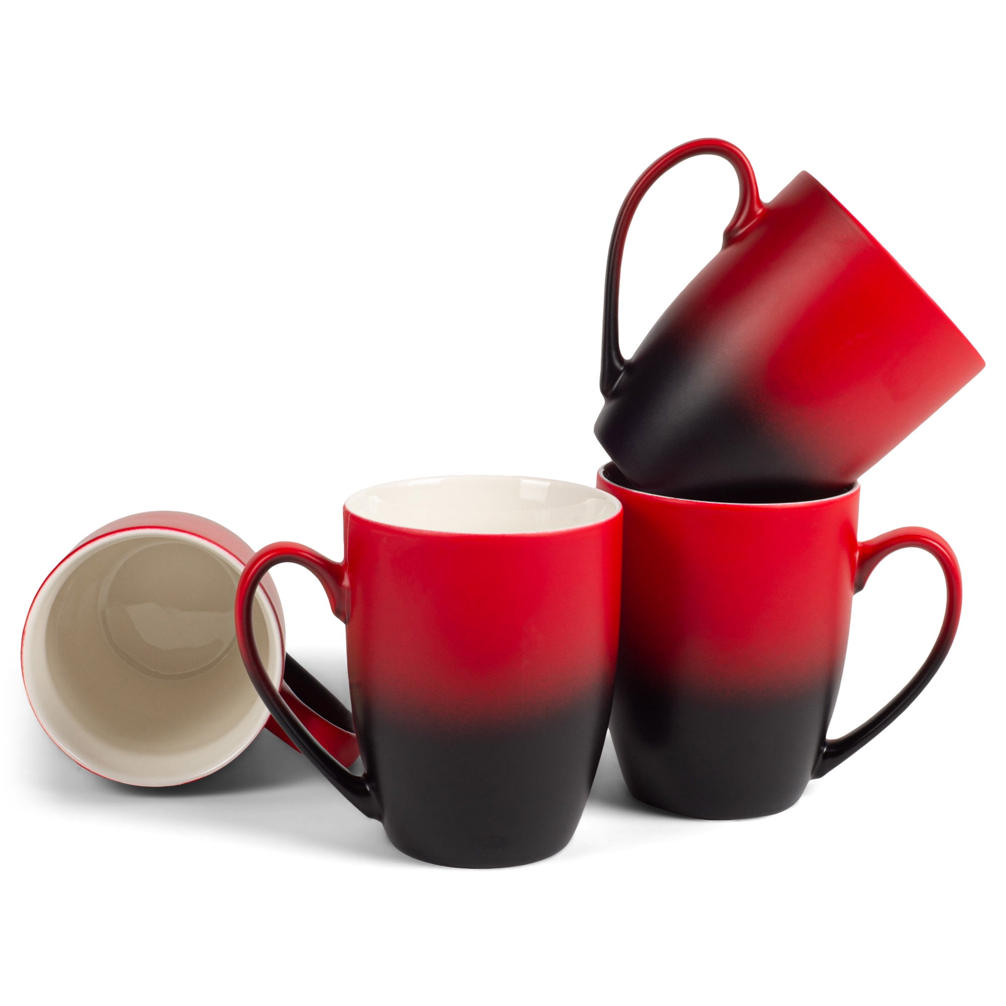 Red Black Two Toned Ombre Matte 12 ounce Ceramic Stoneware Coffee Cup ...