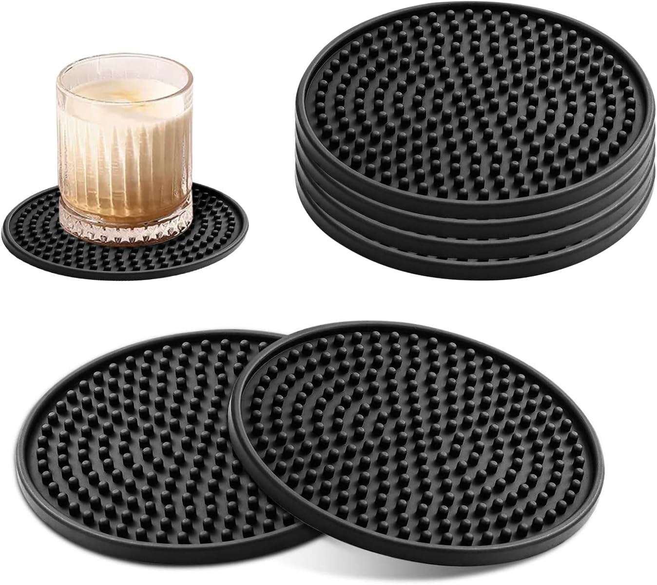 LINLIN Silicone Coasters for Drinks, Silicone Coasters Set of 4,Round ...