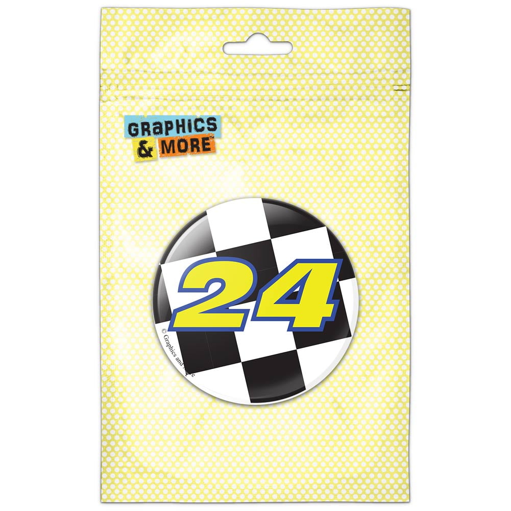 Number 24 Twenty Four Racing Checkered Flag Pinback Button Pin Badge ...
