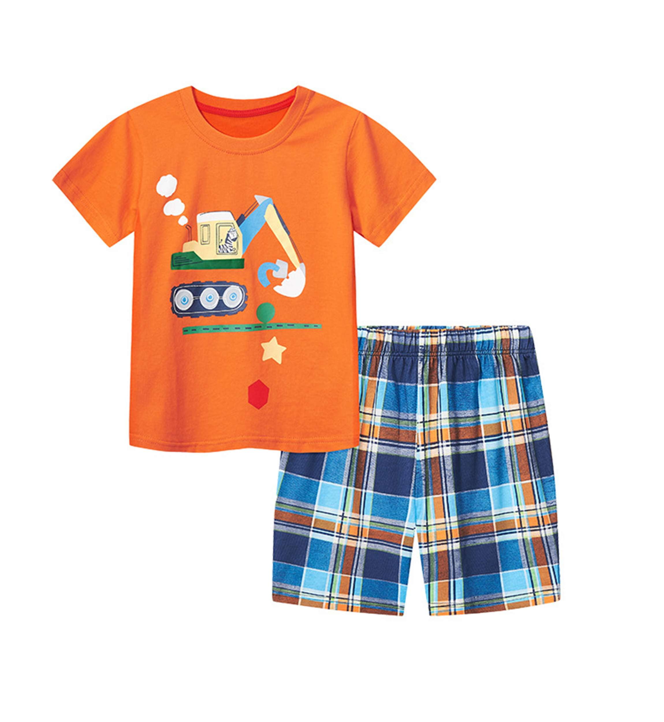 Aolyty Boys Excavator Clothes Set Summer 2 Piece Cotton Short Set 5T ...