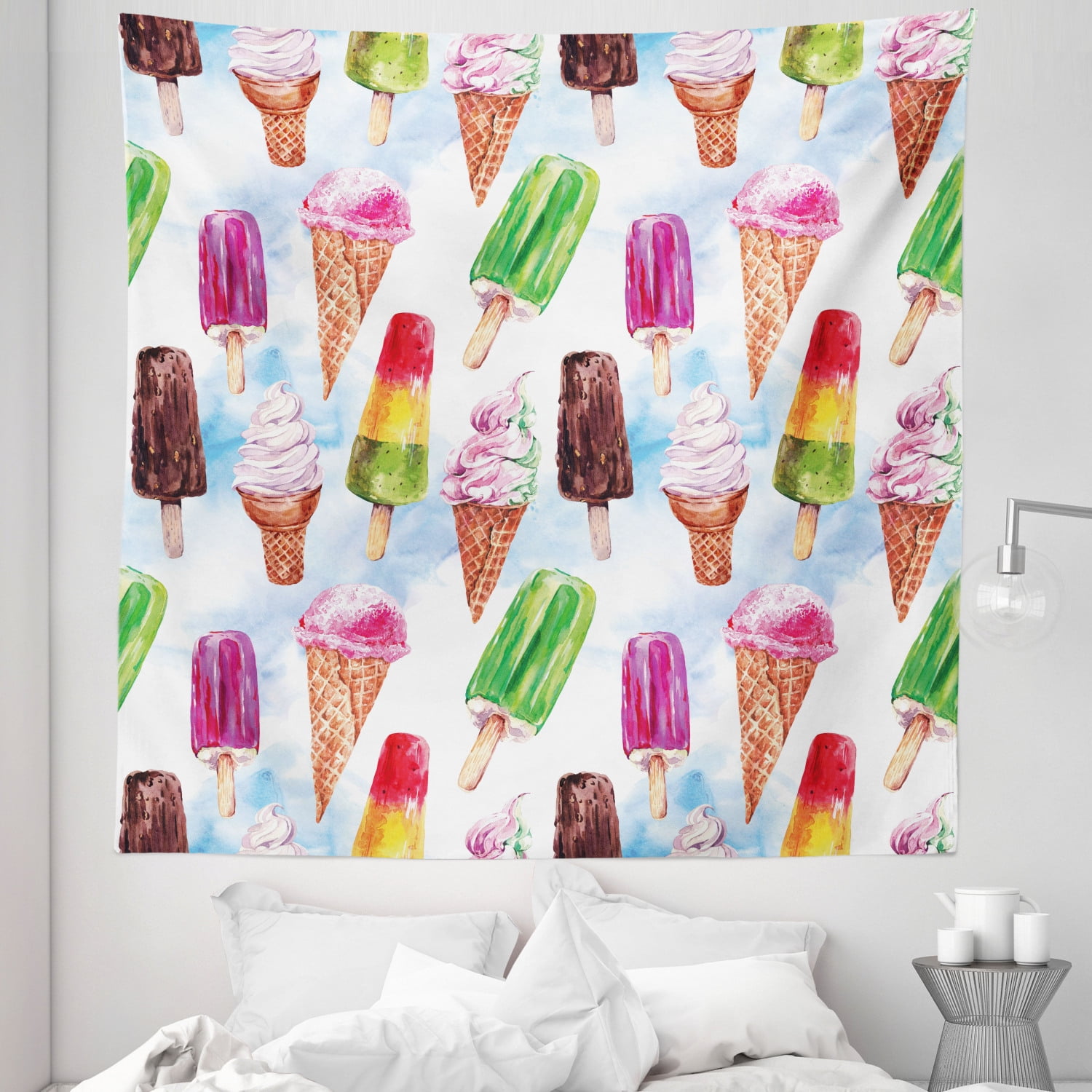 Ice Cream Tapestry, Surreal Exotic Type Ice Cream Motif with Raspberry ...