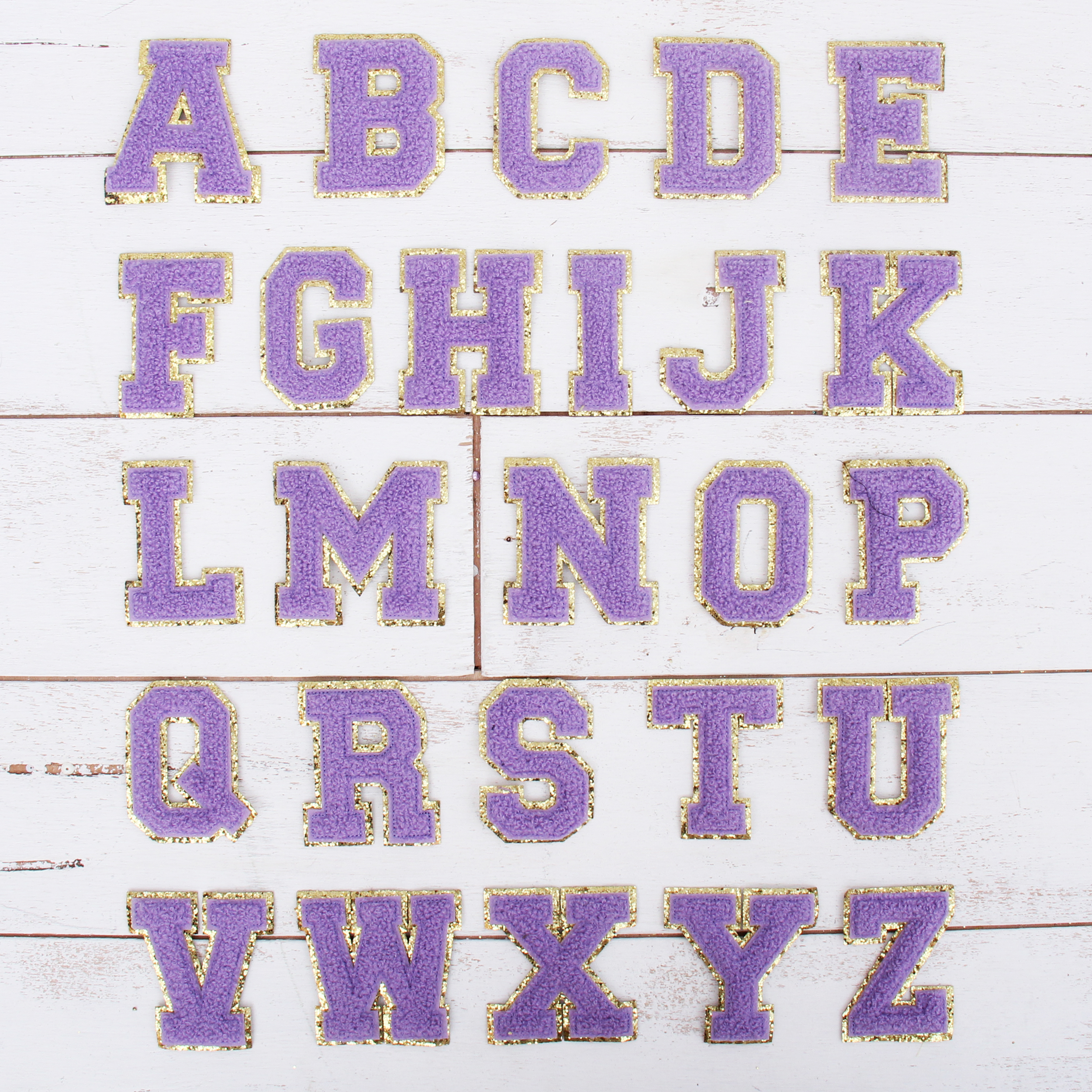 26 Letter Set Chenille Iron On Glitter Varsity Letter Patches Purple 26 Letter Set Chenille Iron On Glitter Varsity Letter Patches Purple