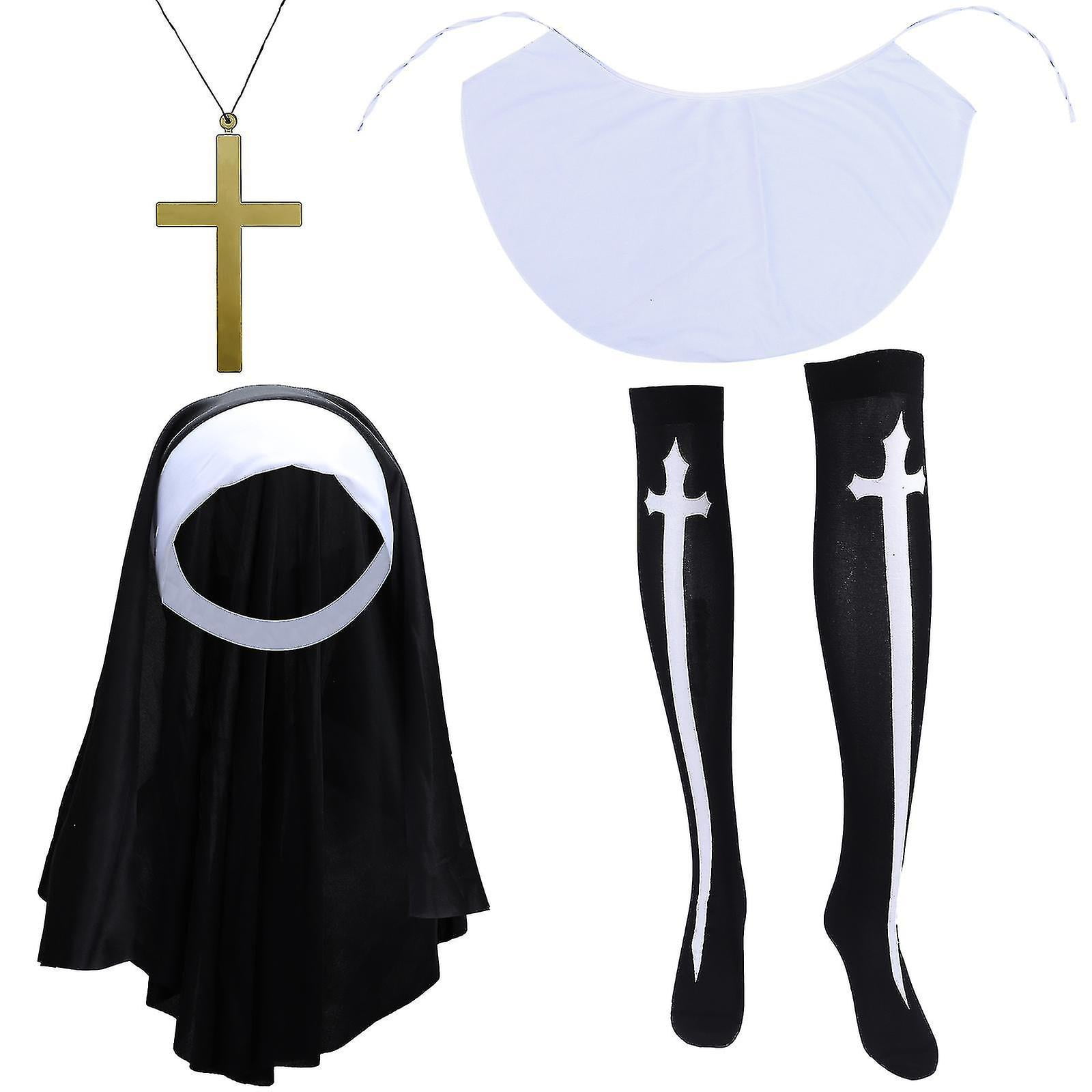 Kit de monja para mujer de 4 piezas Foohvr con tocado cuello cruzado y ...