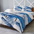 4 Piece Duvet Cover Set Queen, Watercolor Blue Ocean Fish on White Soft ...