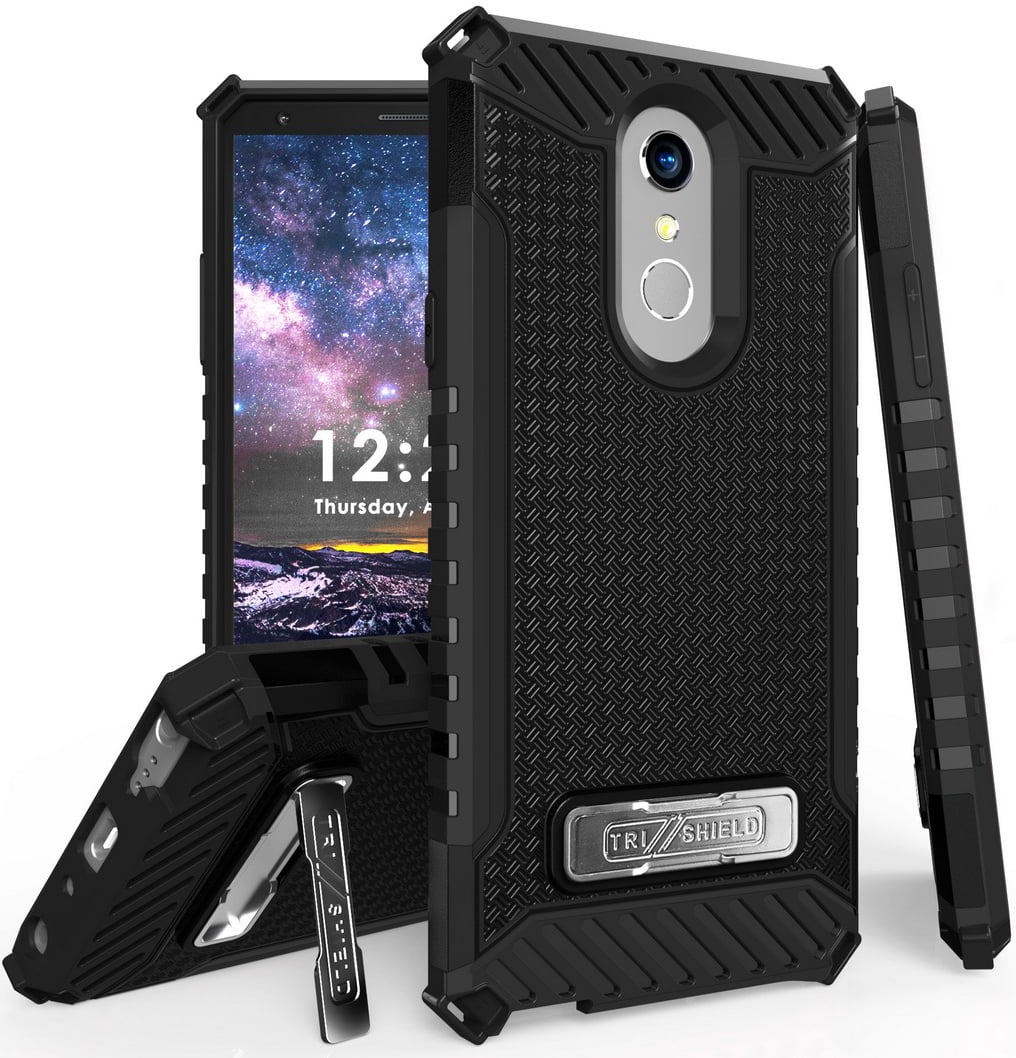 Case for LG Stylo 4, Black Tri-Shield Rugged Cover [with Metal ...