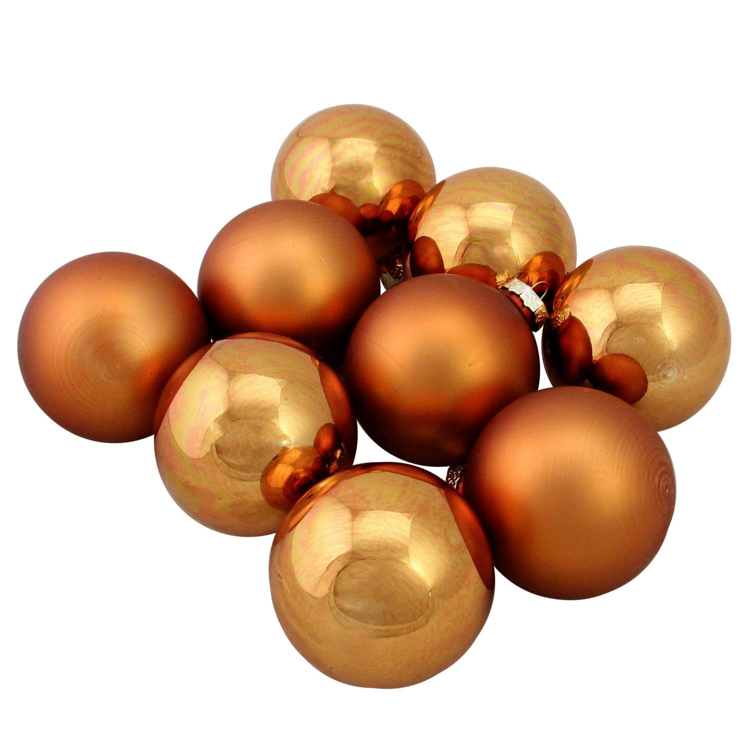9-Piece Shiny and Matte Copper Glass Ball Christmas Ornament Set 2.5 ...