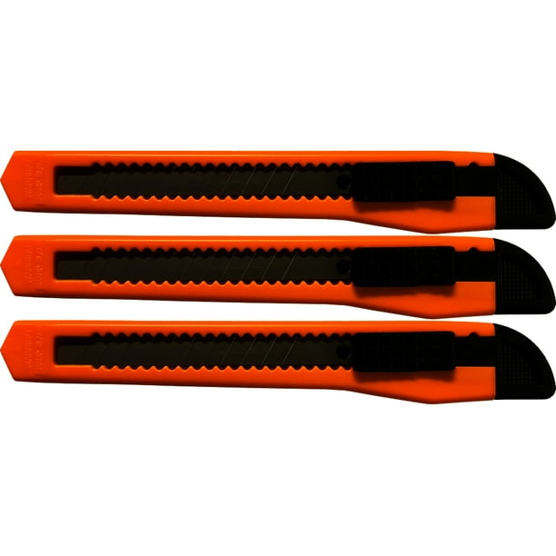 3 Neon Orange Utility Knife Box Cutters Heavy Duty Industrial Strength ...