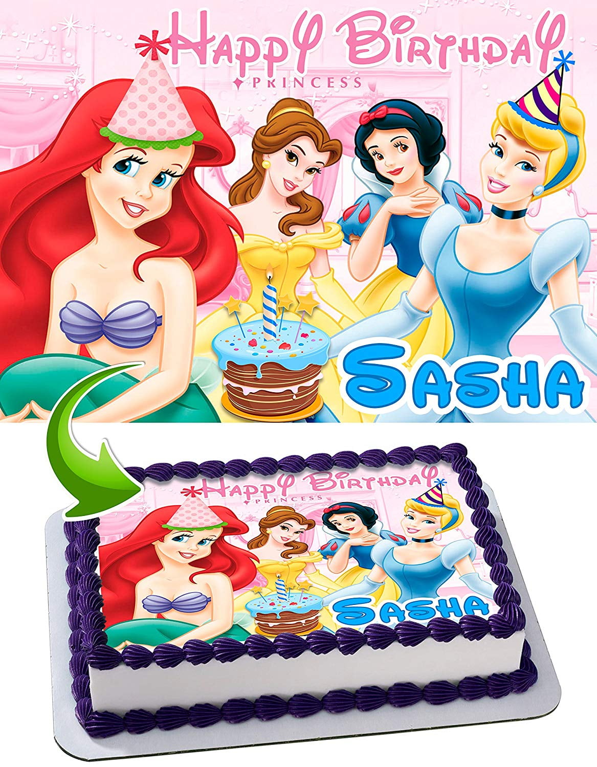 Princess Edible Cake Image Topper Personalized Picture 1/4 Sheet (8"x10 ...