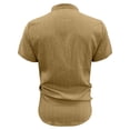 hlysgo Men's Linen Cotton Shirt Short Sleeve Band Collar Button Down ...