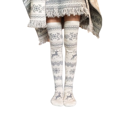 Women Knitted Socks Christmas Snowflake Medium Tube Socks Woolen ...