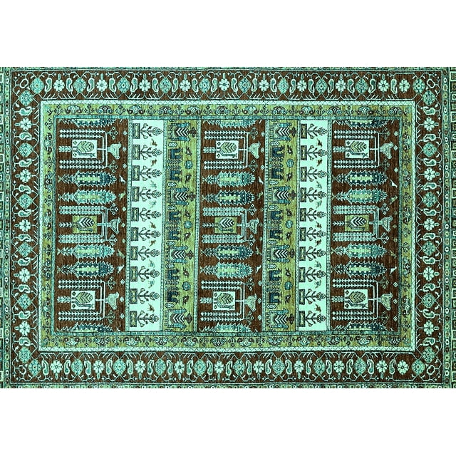 Ahgly Company Machine Washable Indoor Rectangle Abstract Turquoise Blue ...