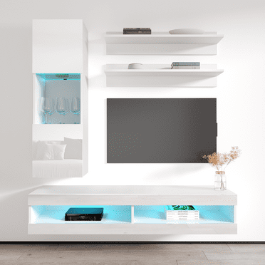 "Modica Modern 102"" Wide LED Lights Entertainment Center Wall Unit for ...