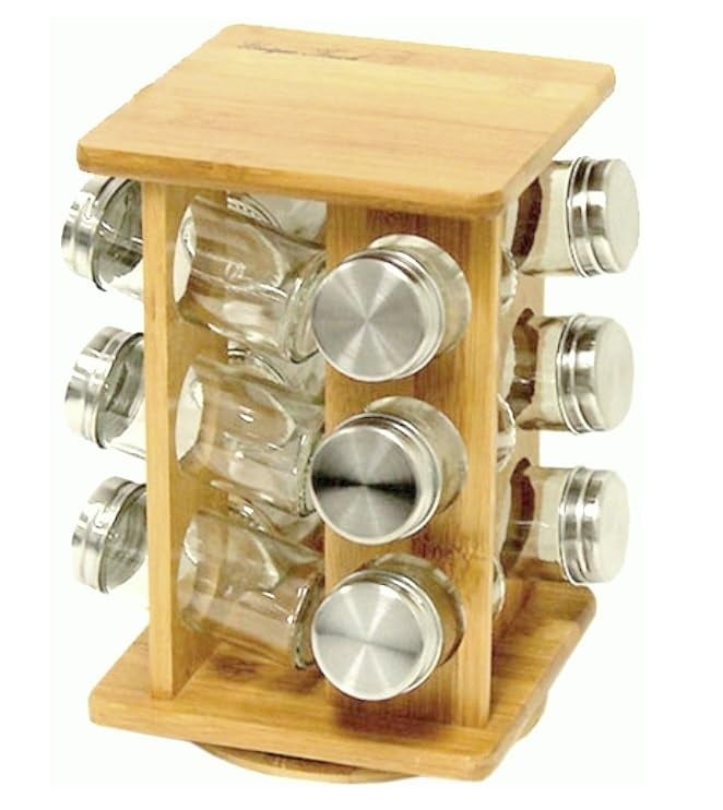 Revolving Spice Rack Holder Seasoning Tower Organizer Bamboo Rotating ...