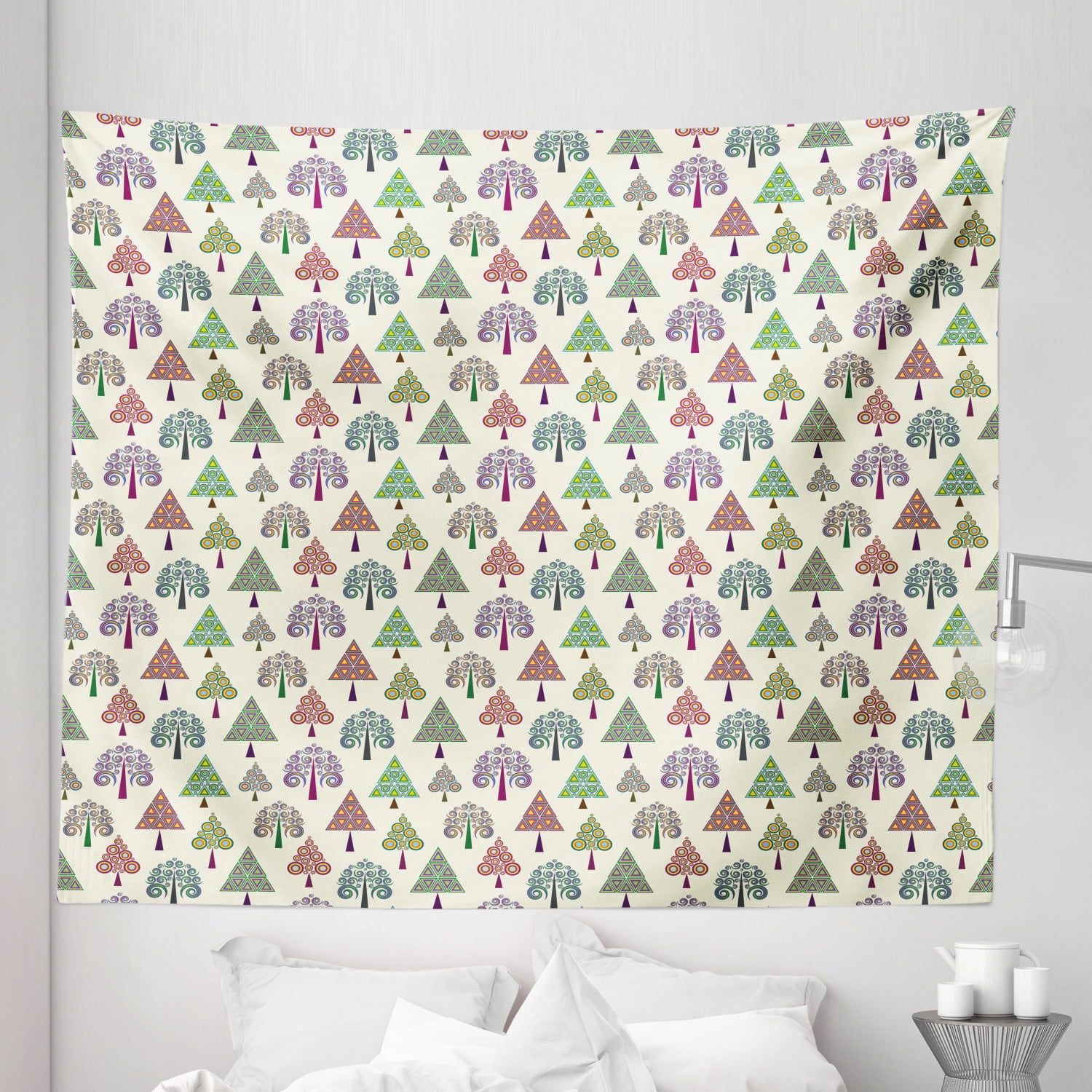 Geometric Forest Tapestry, Trees with Spirals Triangles and Circles on ...