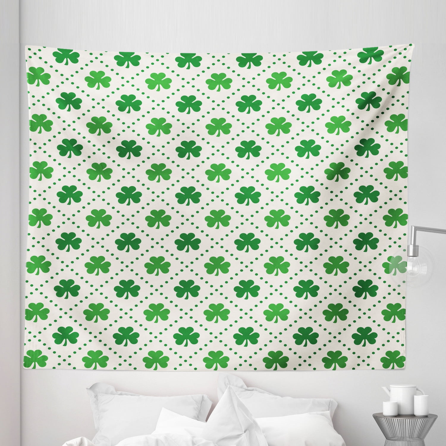 Irish Tapestry, 4 Leaf Shamrock Clover Flowers Dotted Dashed Lines ...