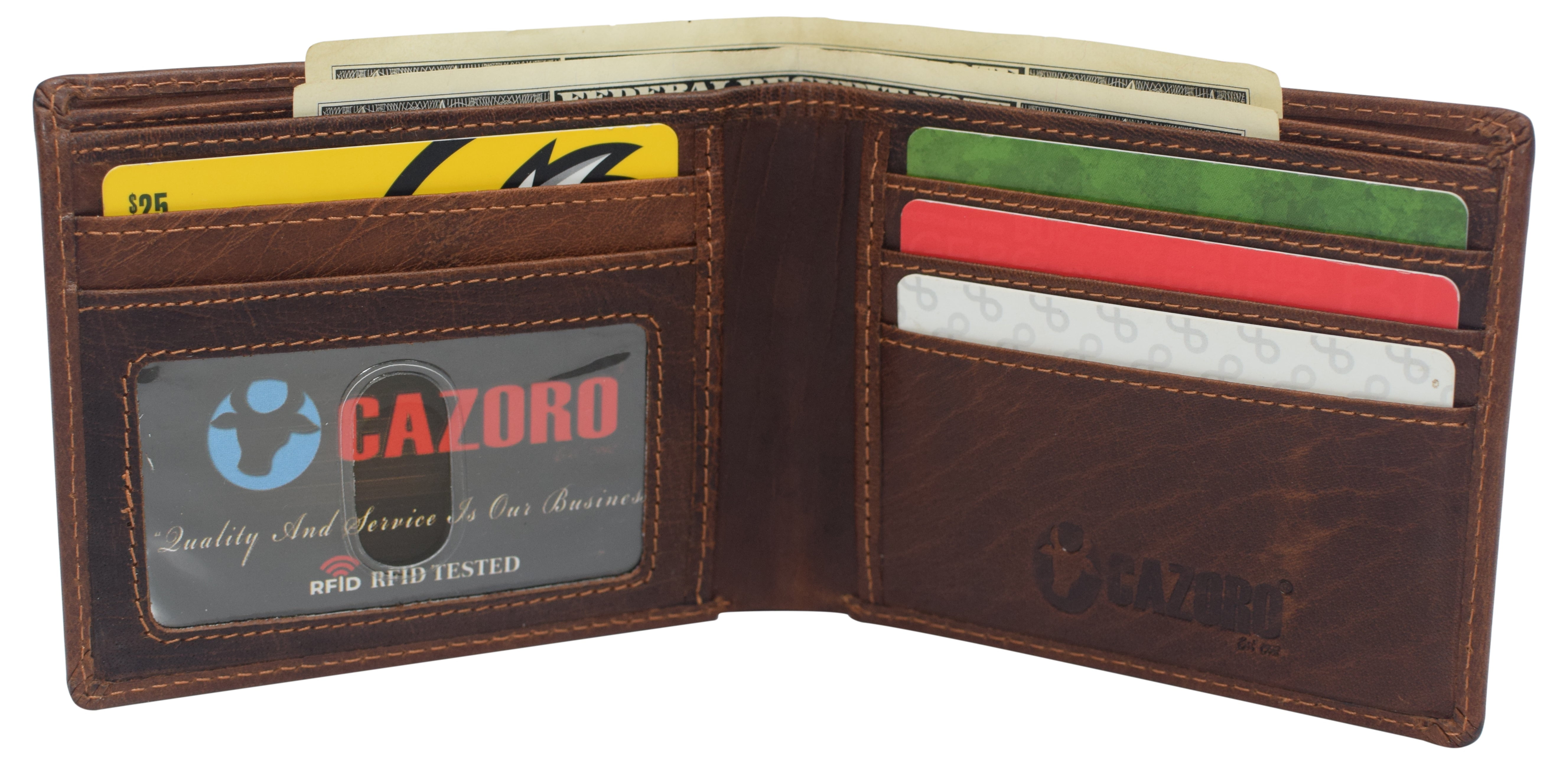 Real Leather Mens Slim Bifold Wallet RFID Blocking Front Pocket Wallets ...